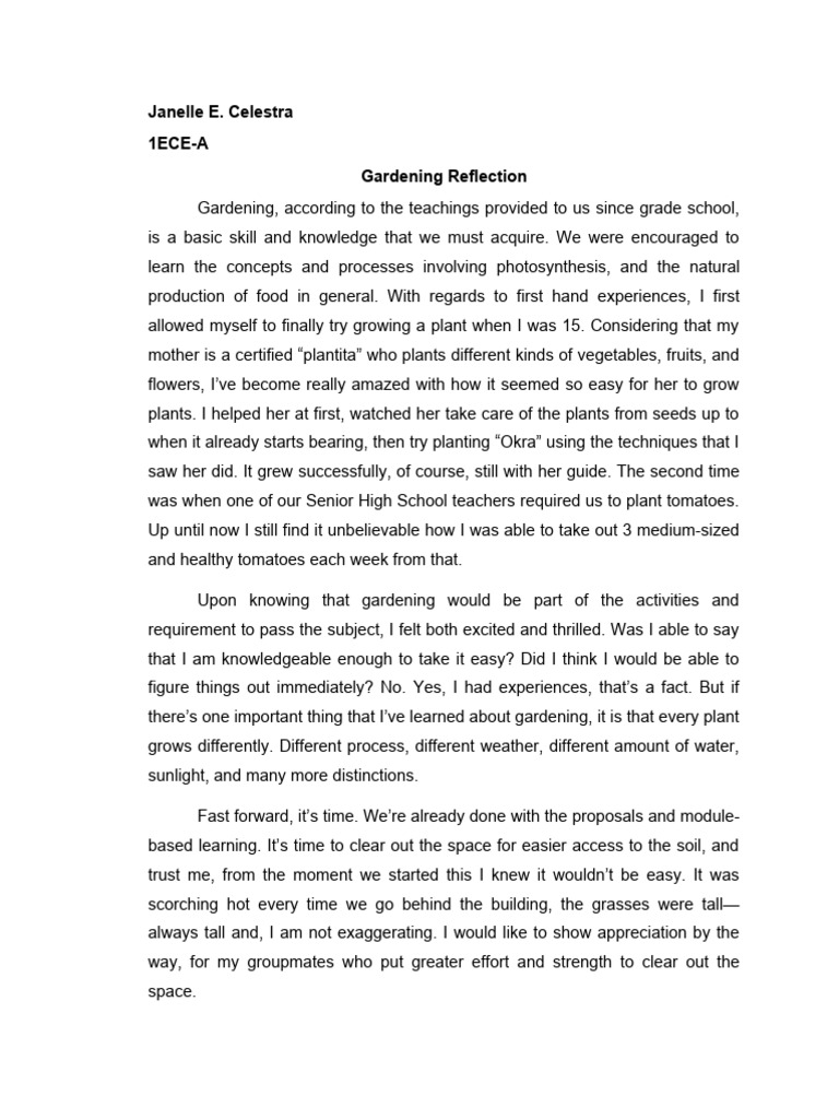 Gardening Reflection | PDF | Plants | Experience