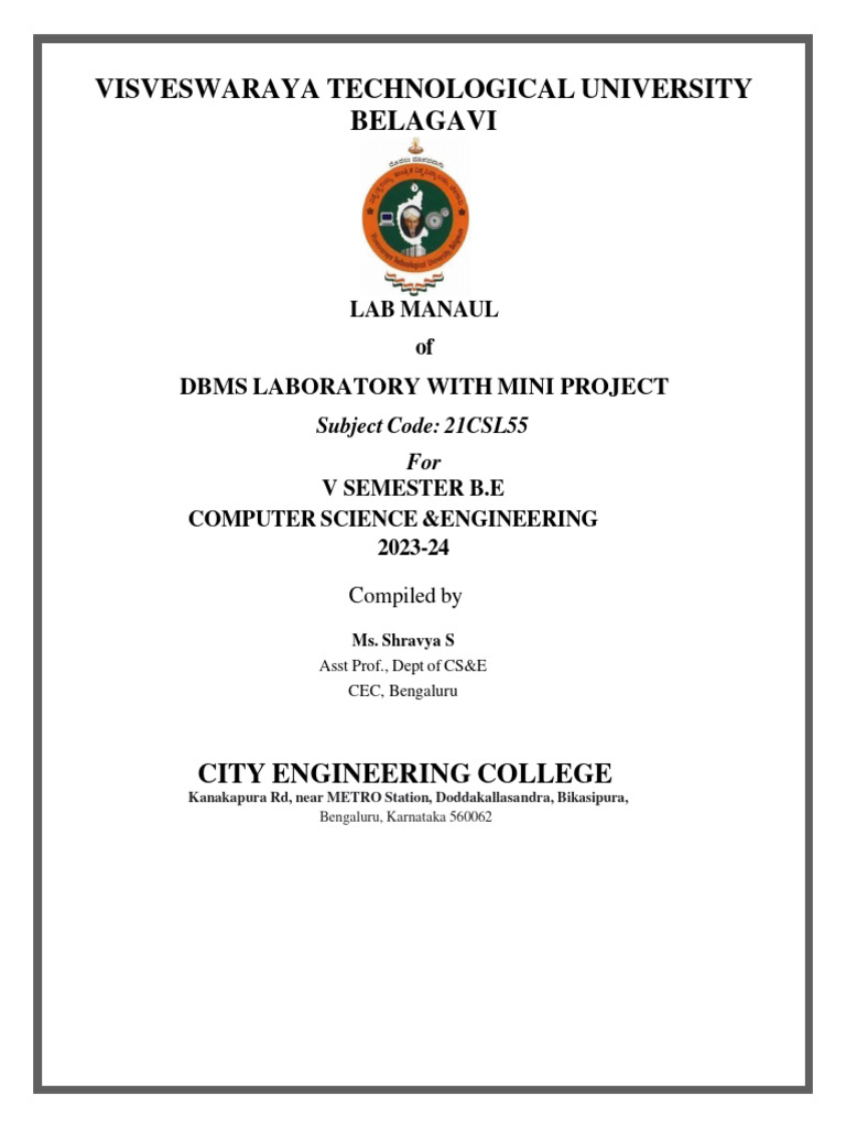 DBMS Lab - Manual - Edited - 2023-24 | PDF | Relational Model | Relational Database