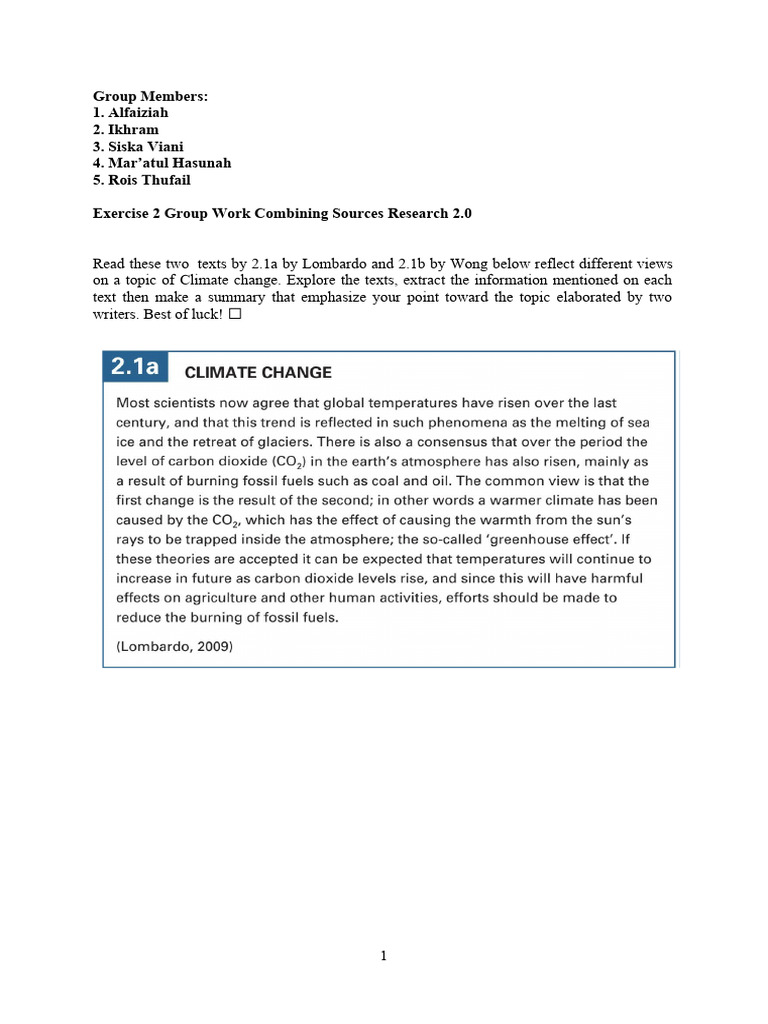 Exercise Group Work 2 - Research 2.0 - Ms. Hana | PDF | Climate Change ...