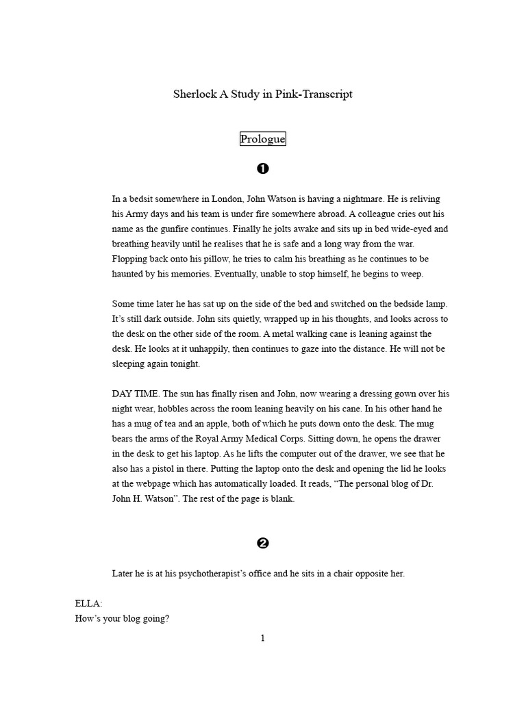 Prologue Chapter1 Sherlock A Study in Pink-Transcript | PDF | Sherlock Holmes | Sherlock (TV Series)
