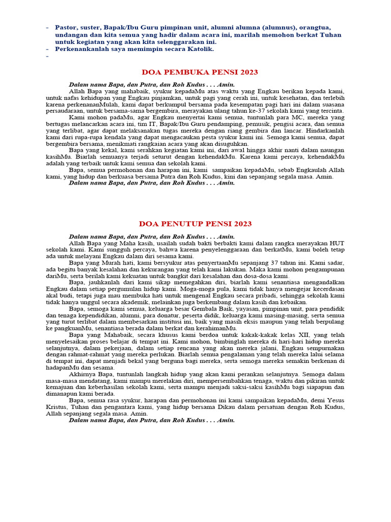 Doa Penutup Pensi 2023 | PDF