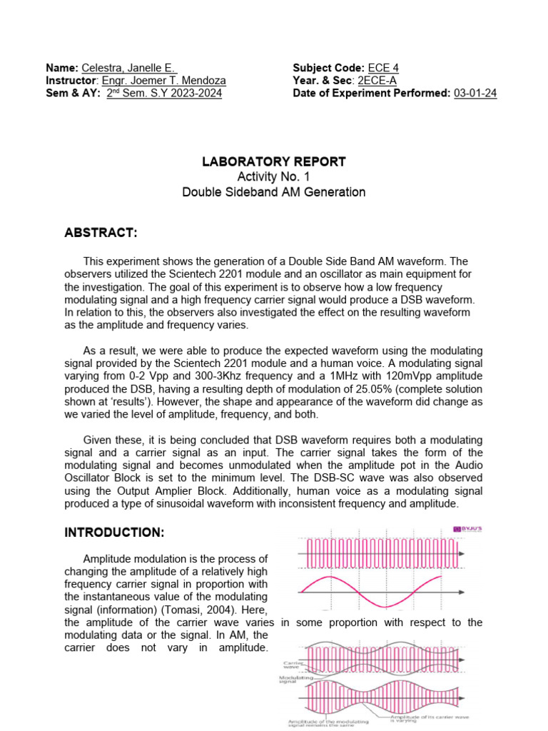 ECE 4 Laboratory Report Template | PDF | Amplitude | Modulation