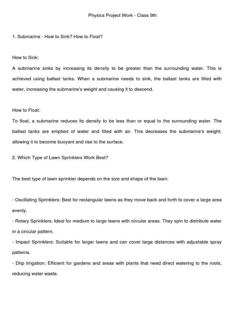 Physics Project Work Class 9th | PDF | Buoyancy | Lift (Force)