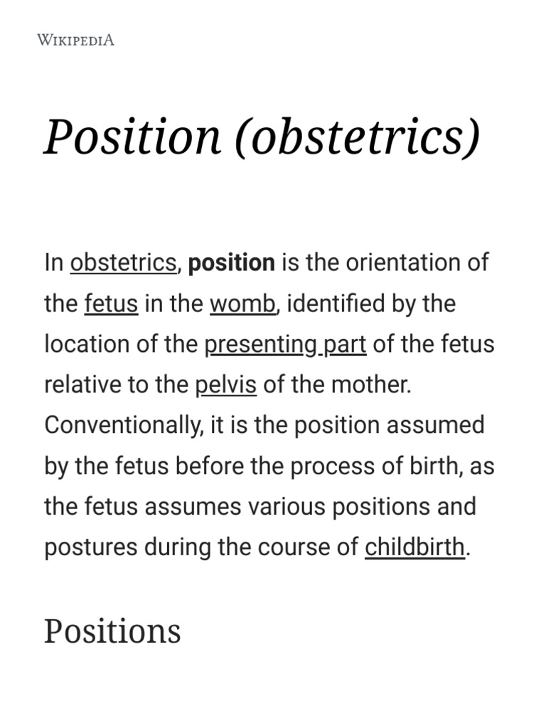 Position (Obstetrics) - Wikipedia | PDF | Human Pregnancy | Motherhood