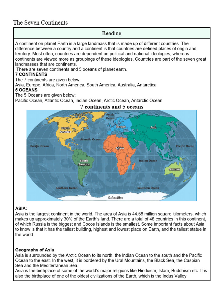Overview of Earth's Seven Continents | PDF | Oceania | Africa
