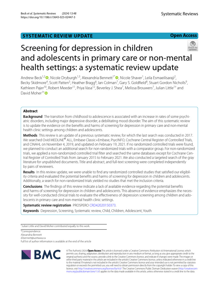 Screening For Depression in Children and Adolescents | PDF | Major ...