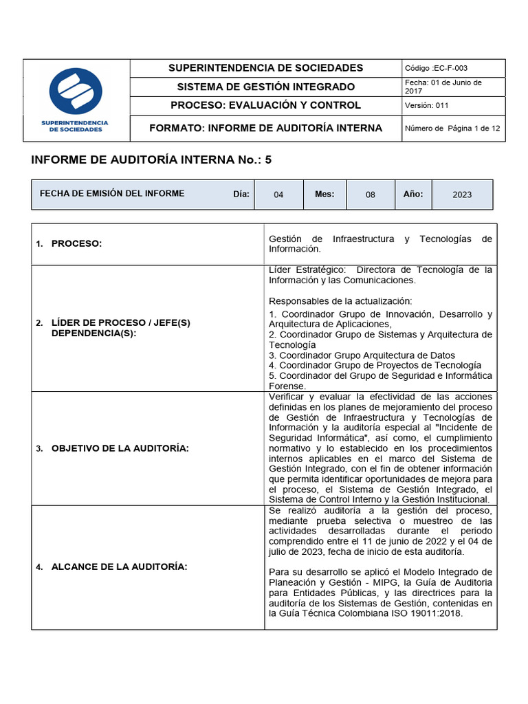 05 Informe Auditoria Gestion de Infraestructura y Tecnologias de La ...