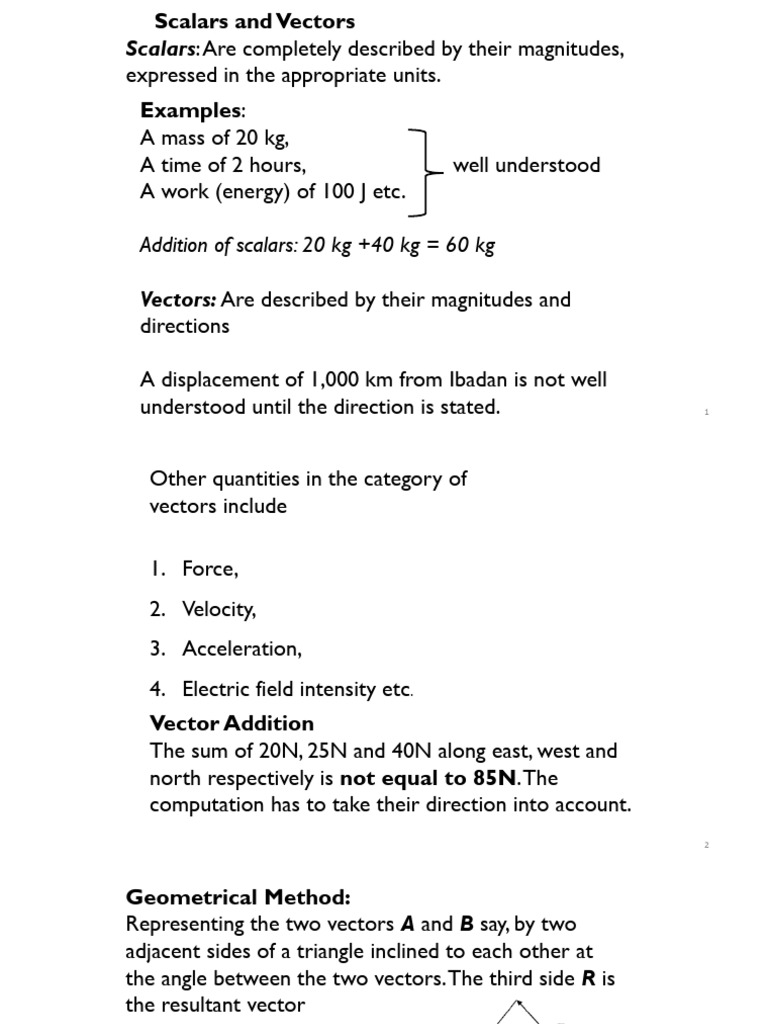 3, 4 Scalar, Vectors, Kinematics | PDF | Euclidean Vector | Velocity