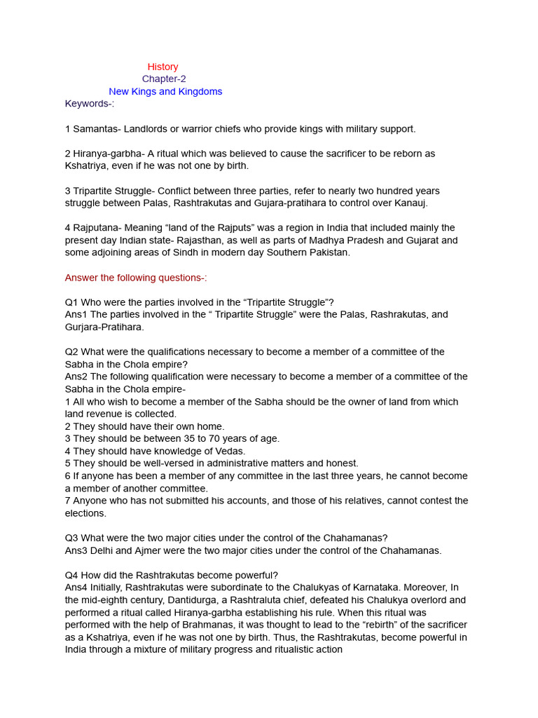 History ch-2 New Kings & Kingdom's (Class-7th) | PDF | South Asia