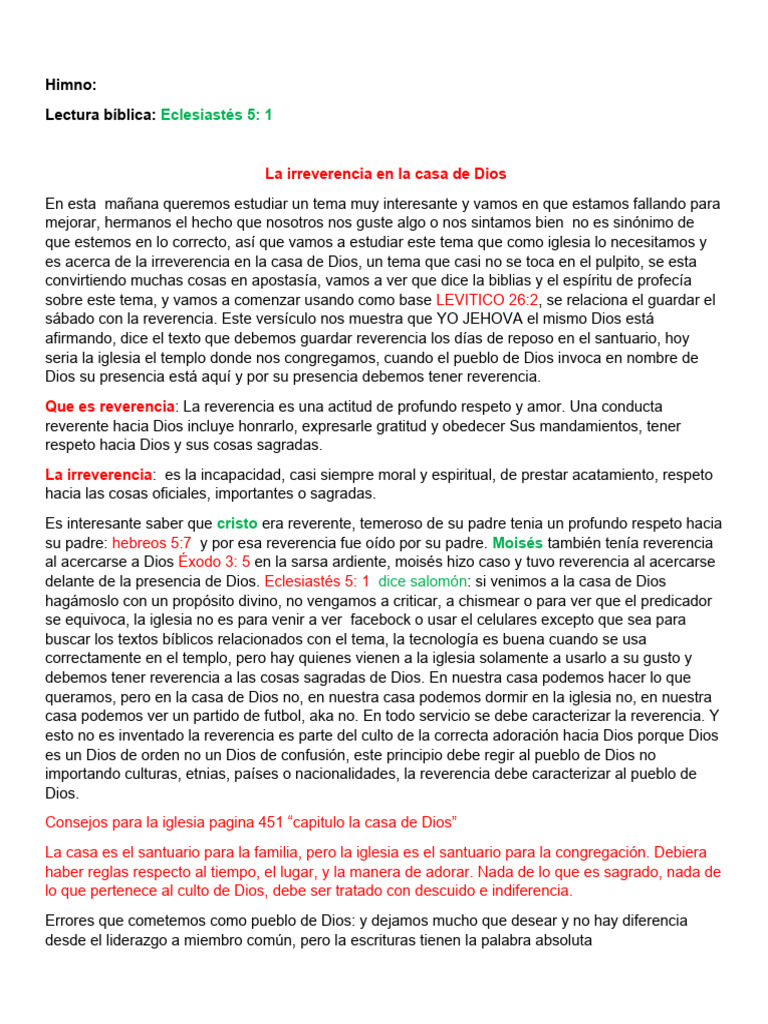 La Irreverencia en La Casa de Dios | PDF | Oración | Dios