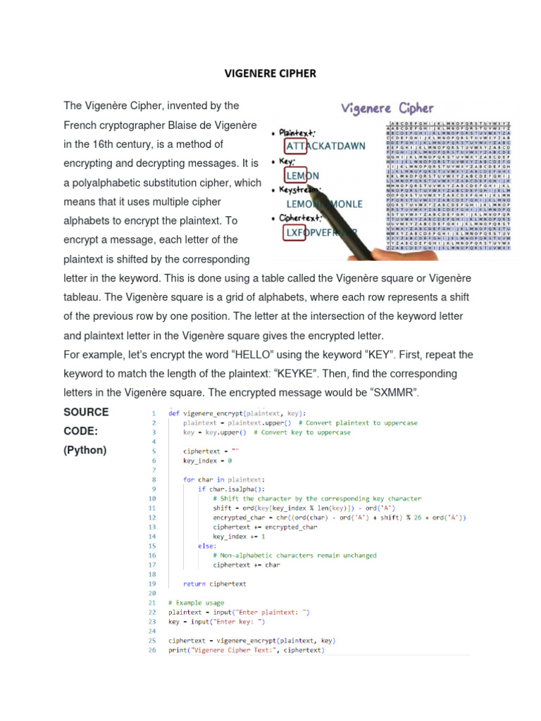 VIGENERE CIPHER | PDF VIGENERE CIPHER | PDF