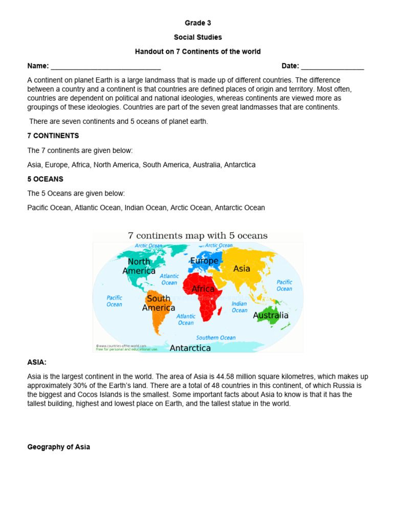 7 continents and 5 oceans[1] | PDF | Oceania | Africa