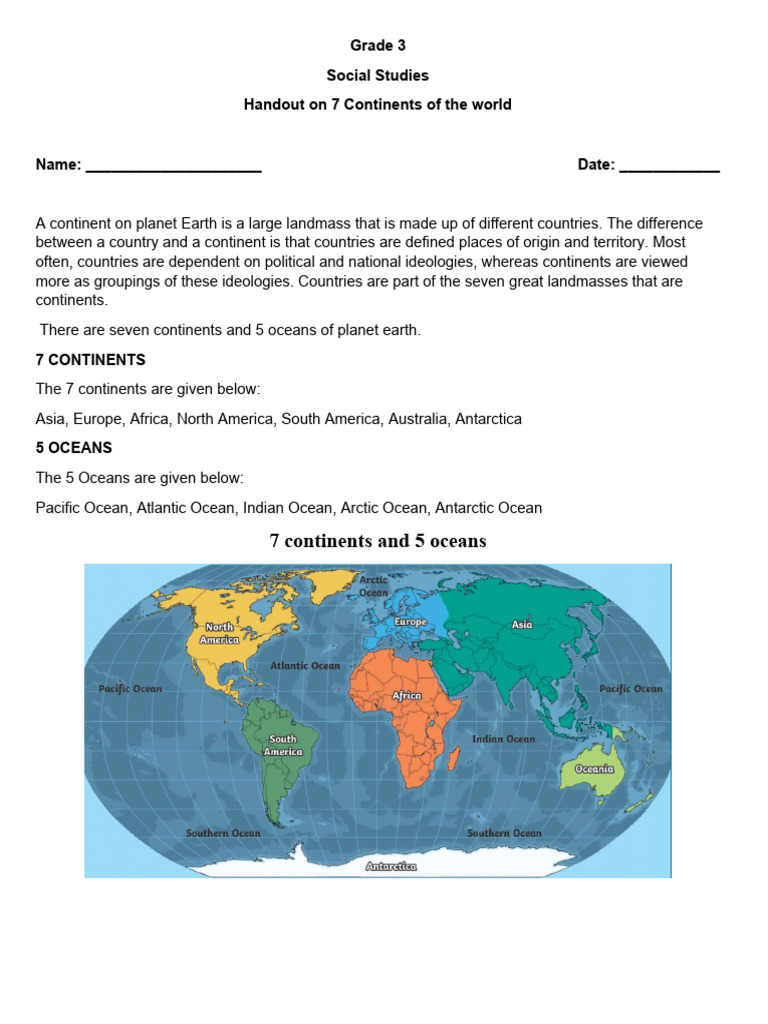 7 Continents and 5 Oceans | PDF | Africa | Asia