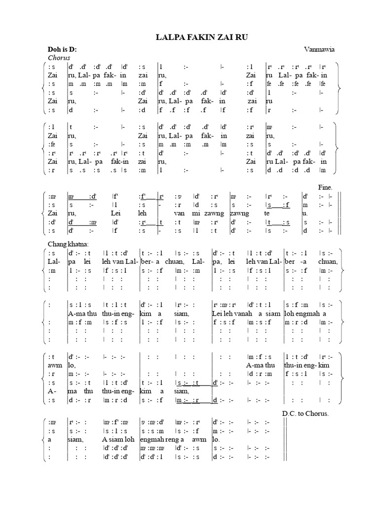 Lalpa Fakin Zai Ru Lyrics | PDF | Foreign Language Studies