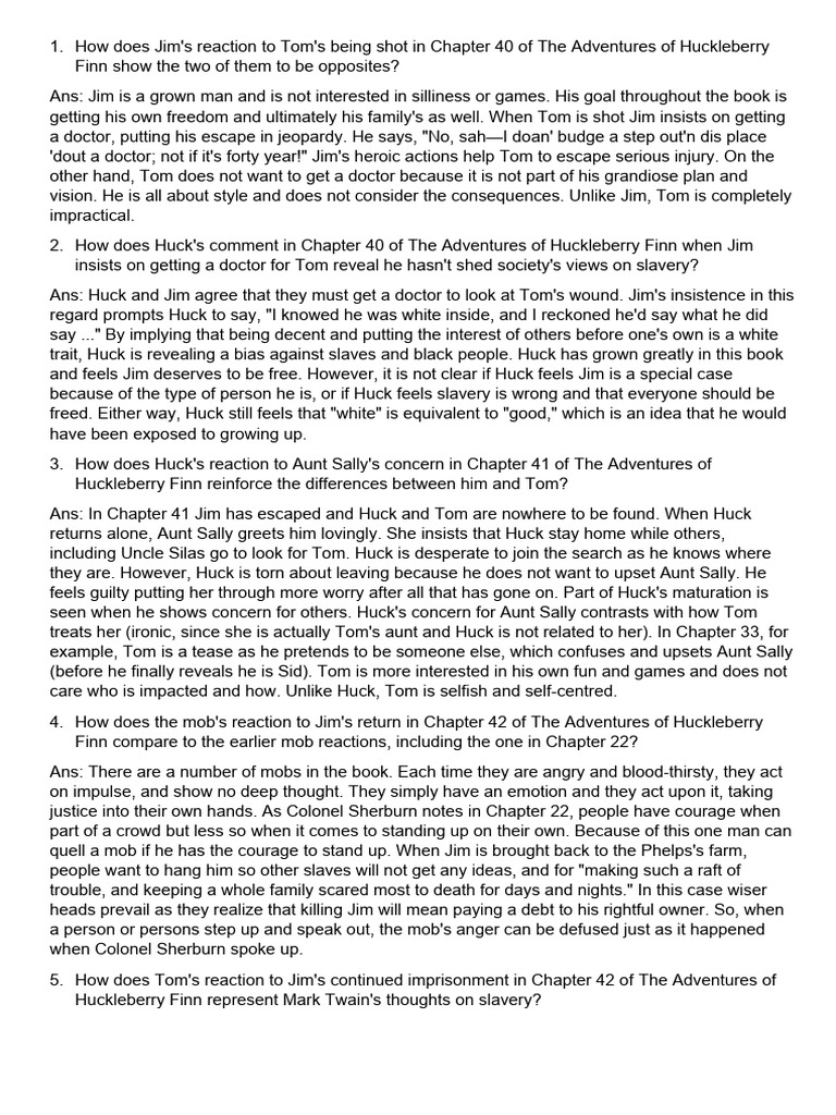 REVISION QAs of HUCK FINN | PDF | Huckleberry Finn | Adventures Of ...