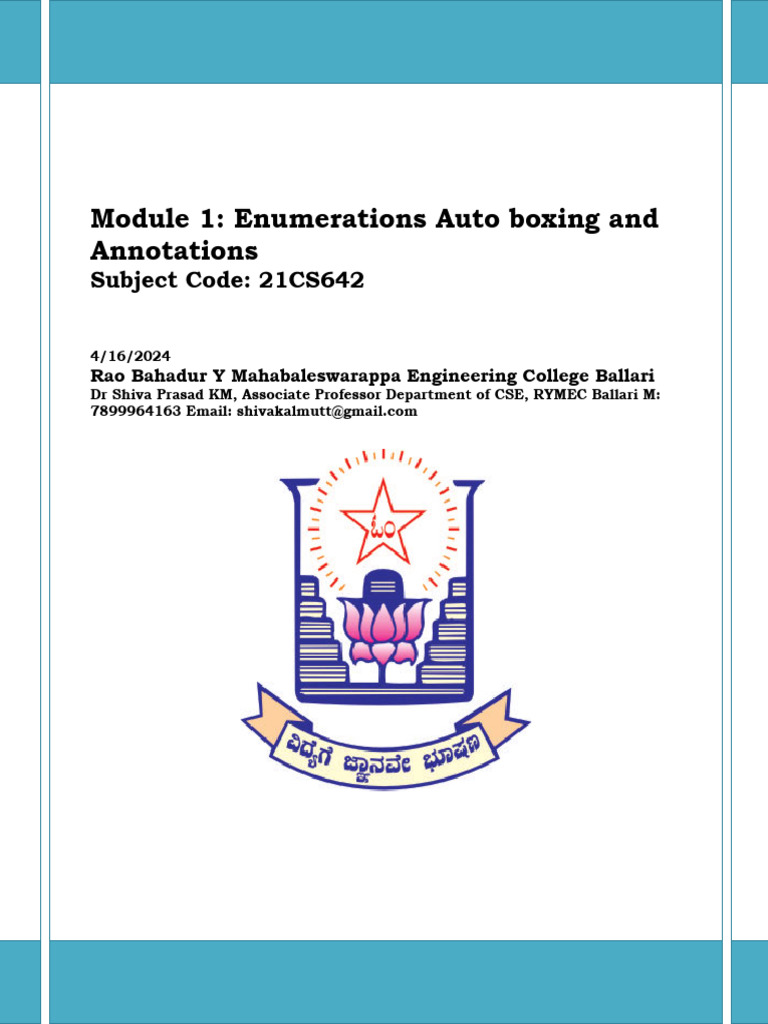 Module 1 Enumerations Autoboxing and Annotations in Java 1 | PDF | Object Oriented Programming ...
