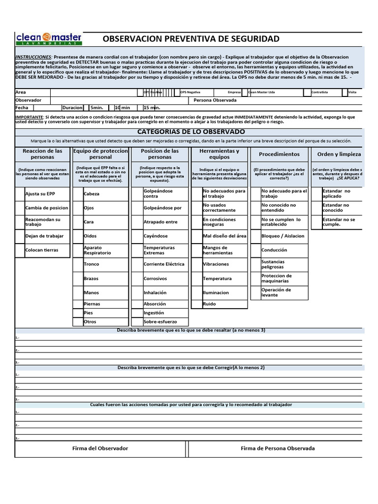 Formato Observación Preventiva de Seguridad | PDF