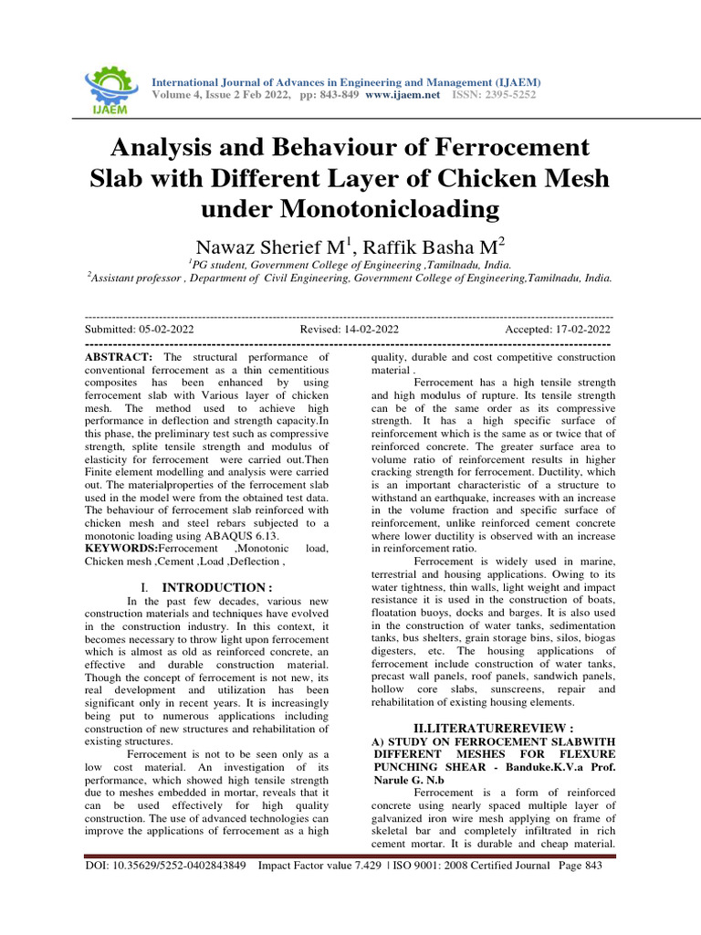 Analysis and Behaviour of Ferrocement Slab With Different Layer of ...