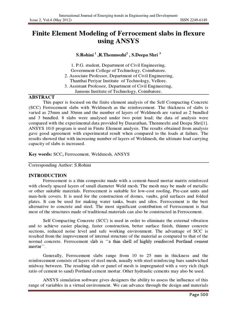 Finite Element Modeling of Ferrocement Slabs in Flexure Using ANSYS | PDF | Finite Element ...