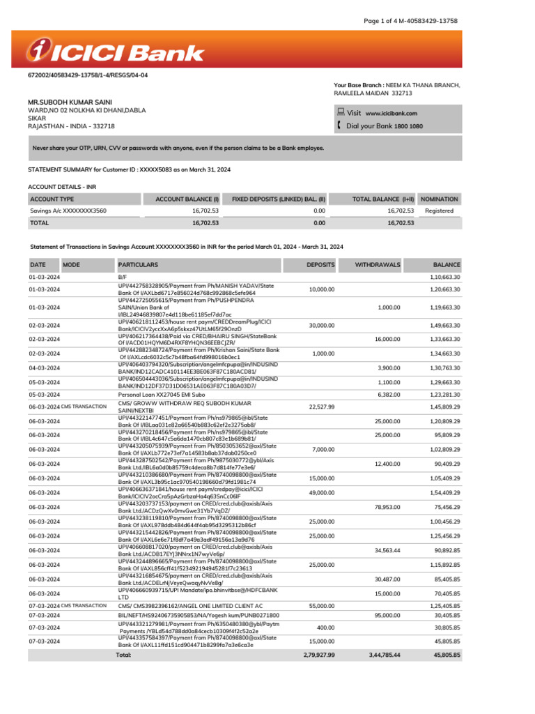 Statement_2024MTH03_083551385 | Download Free PDF | Debit Card | Banks