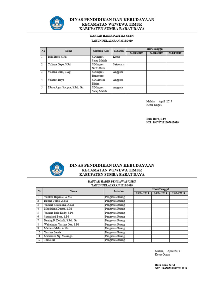 Absen Panitia Dan Pengawas | PDF