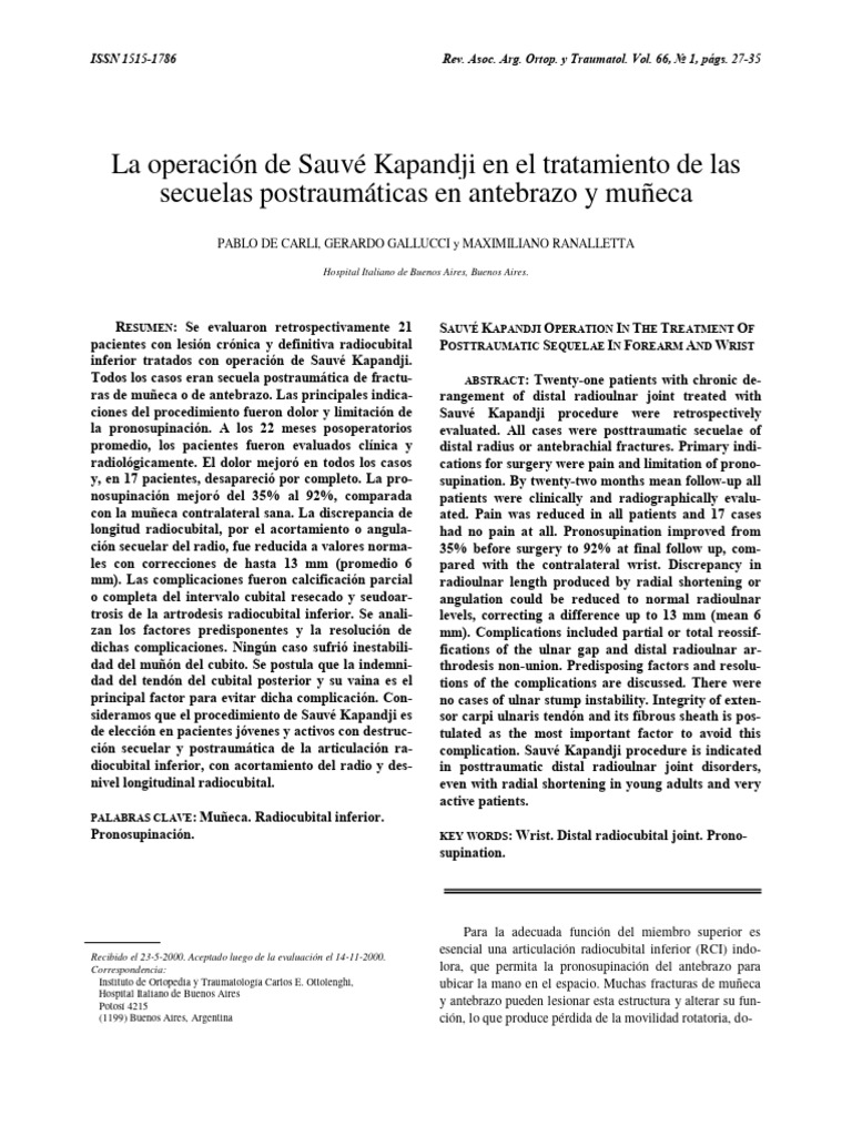 Sauvé Kapandji en secuelas de muñeca | PDF | Sistema musculoesquelético