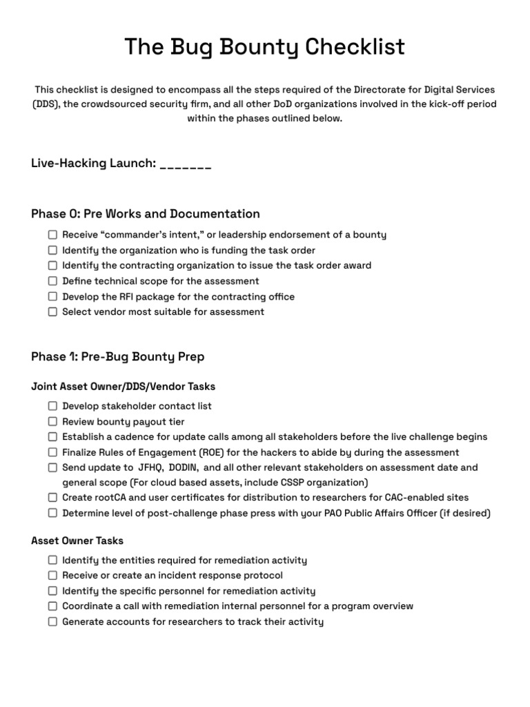 6356be79021e0054d7d04f41 - HTP Bug Bounty Checklist | PDF | Vulnerability (Computing ...