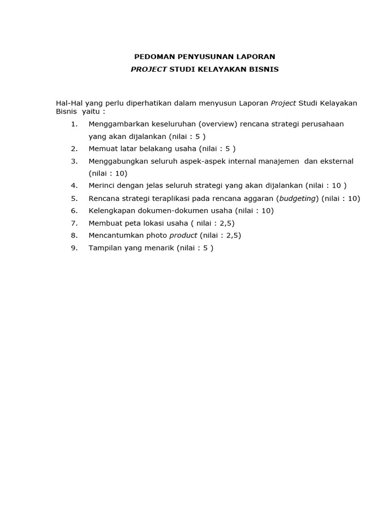 Format Laporan Project Studi Kelayakan Bisnis (1) (1) | PDF