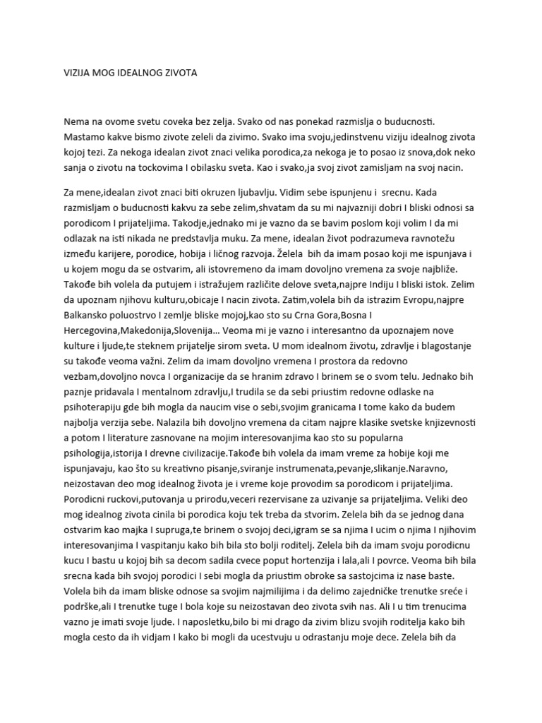 Vizija Mog Idealnog Zivota | PDF