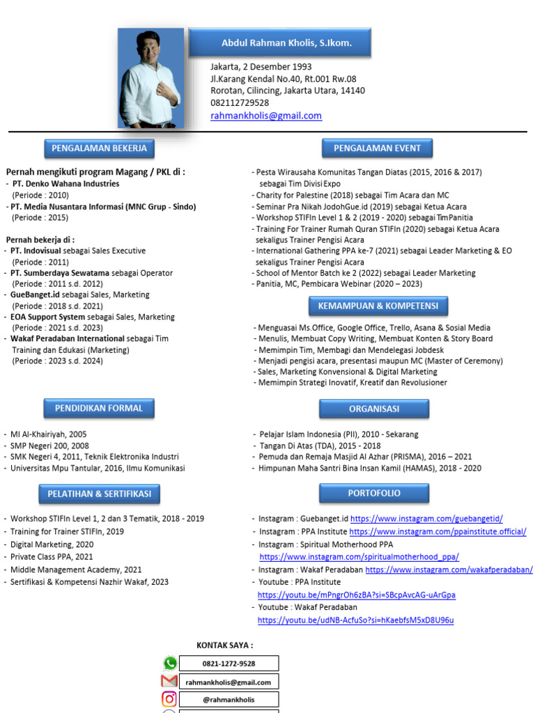 CV Terbaru Abdul Rahman Kholis 2024 | PDF | Seni