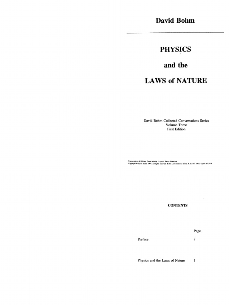 David Bohm - Physics and The Laws of Narure 1989 | PDF