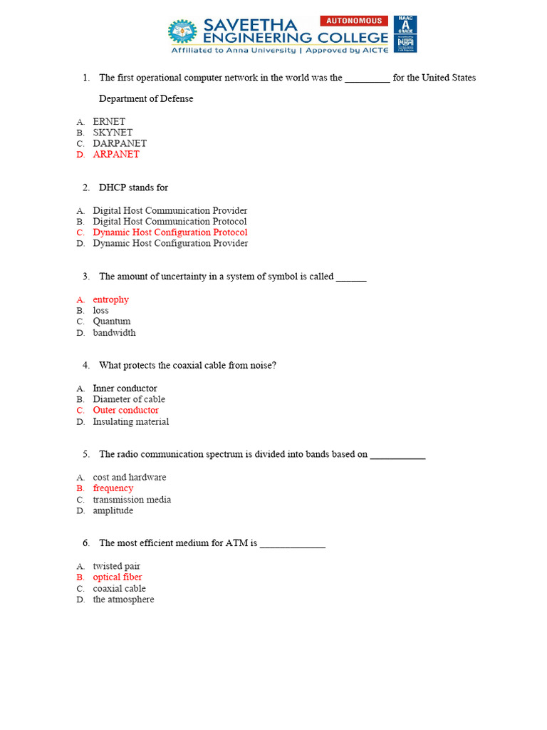 MCQ Questions On Computer Networking - K.sakthi | PDF | Computers