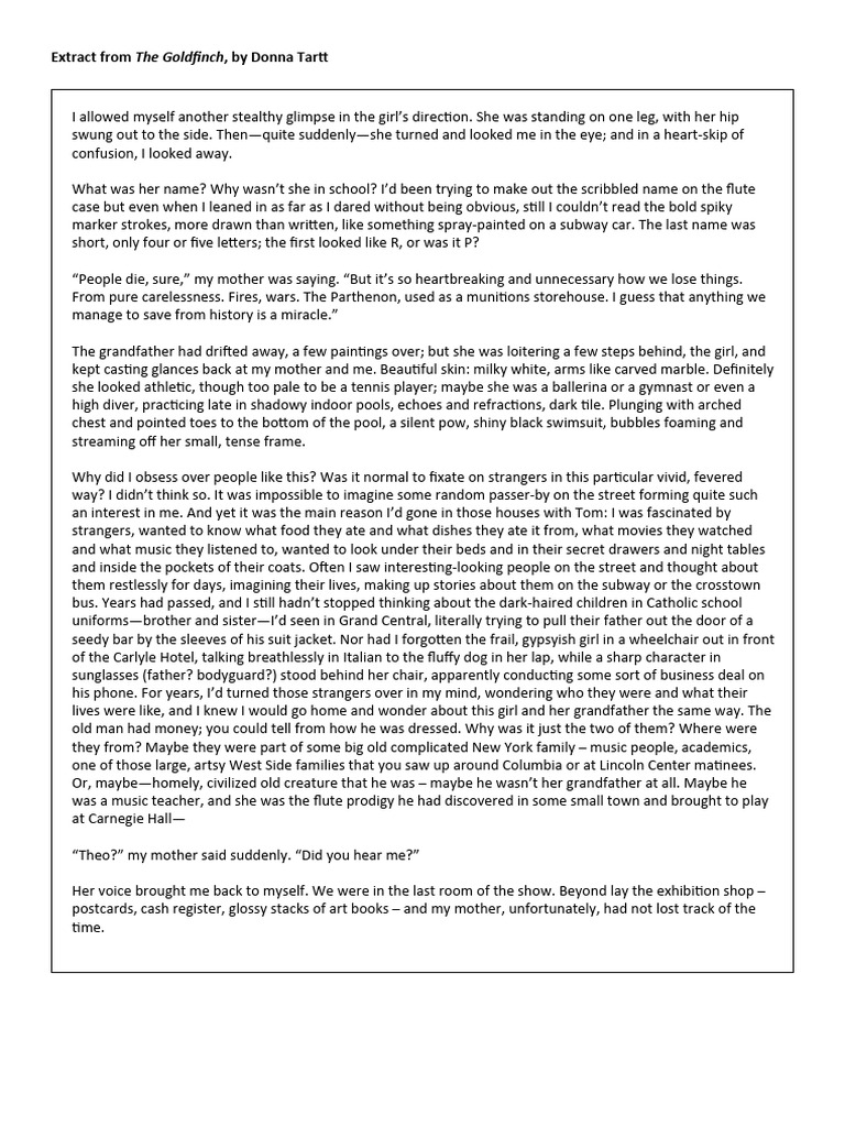 The Goldfinch Q1 Q2 Q3 Tasks and Feedback English Lang | PDF