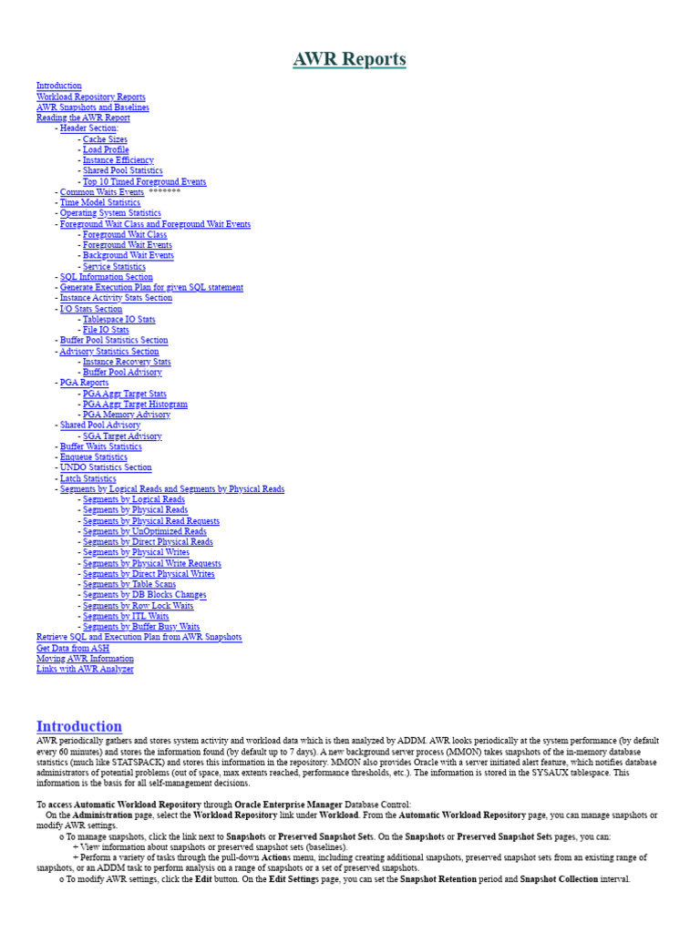 AWR Reports | PDF | Database Index | Cache (Computing)