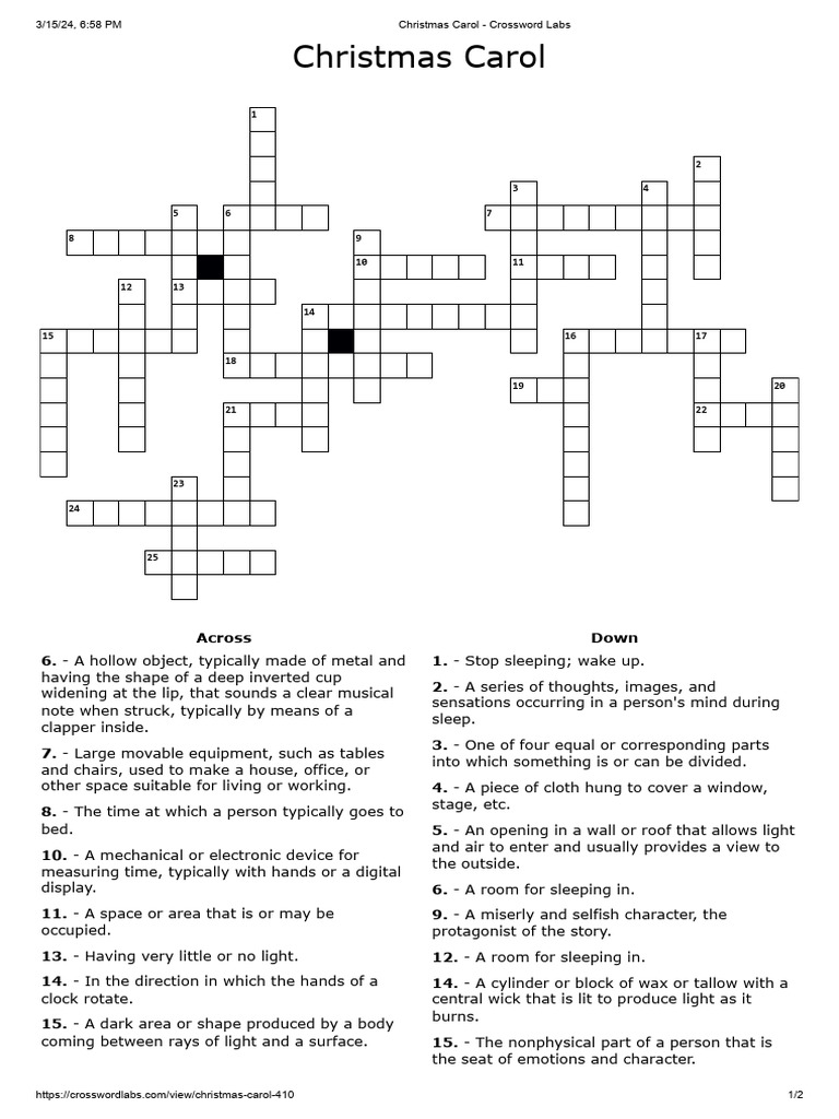 Christmas Carol Crossword Puzzle | PDF | Clock