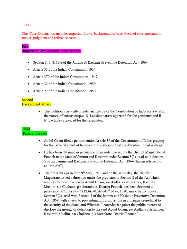 1264 This Case Explanation Includes Important Laws, Background of Case ...