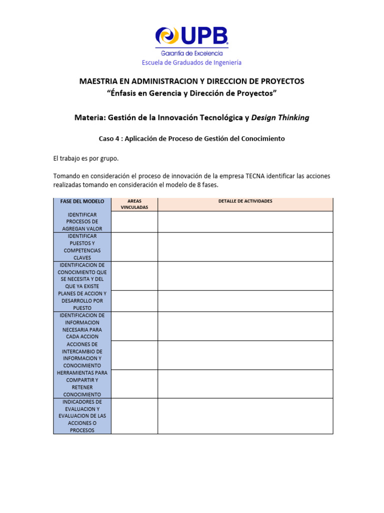 Caso 4 - Aplicacion de Modelo de GC en TECNA-MADE Proy | PDF Caso 4 - Aplicacion de Modelo de GC en TECNA-MADE Proy | PDF