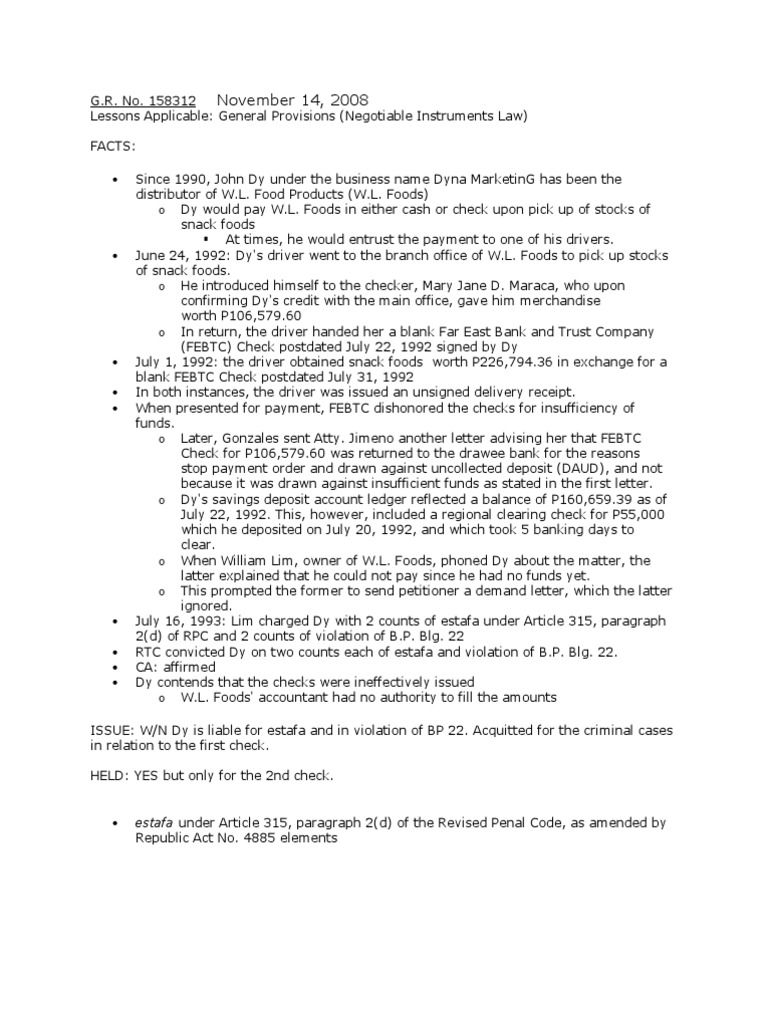 November 14, 2008: Estafa Under Article 315, Paragraph 2 (D) of The ...