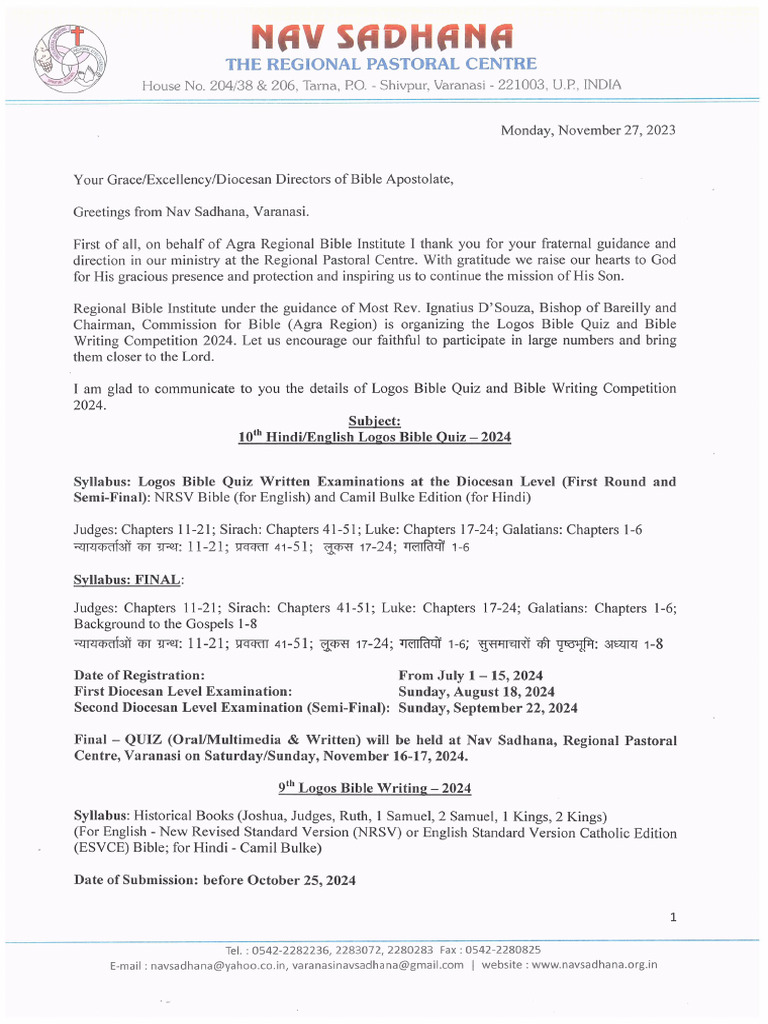 Logos Bible Quiz & Bible Writing November 2024 | PDF