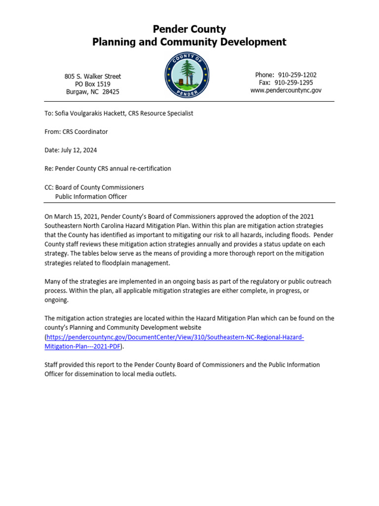 Pender County Planning and Community Development Annual Progress Report ...