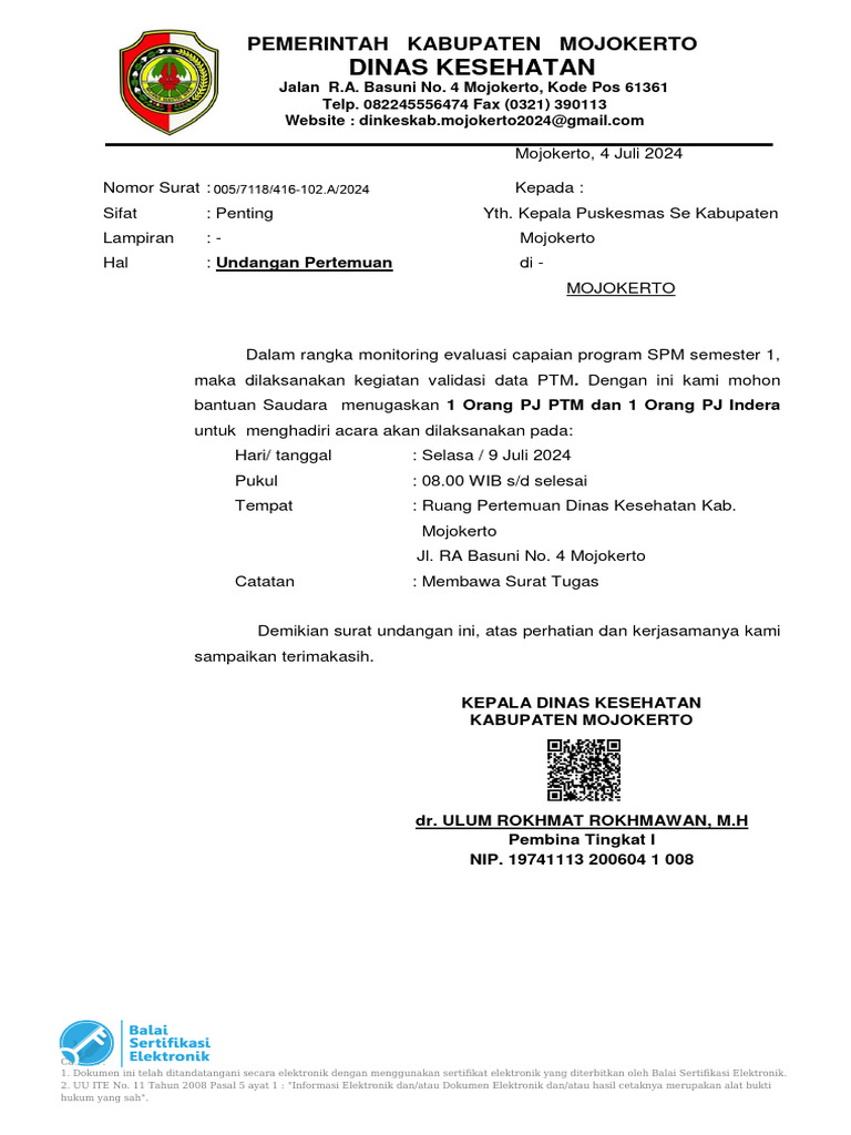 Undangan Pertemuan PTM Dan Indera 9 Juli 2024 | PDF