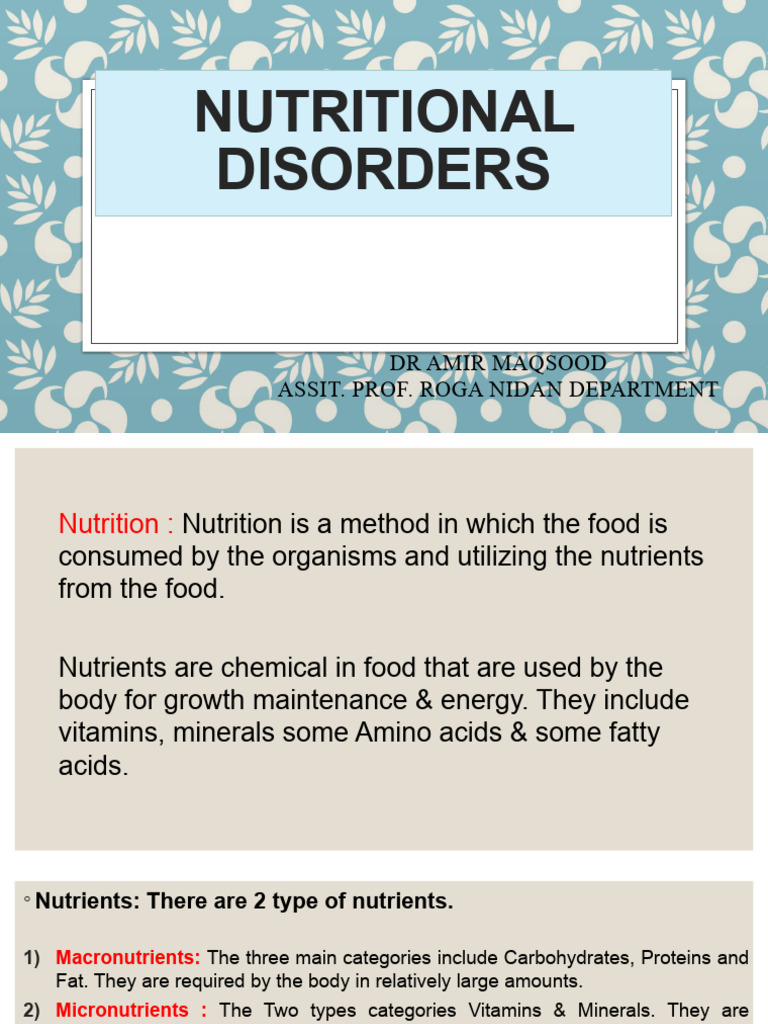 Nutritional Deficiency Disorders Overview | PDF | Nutrients | Human ...