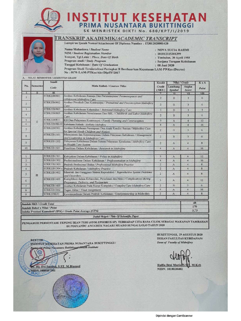 Transkrip Akademik S1 Nova - Compressed | PDF