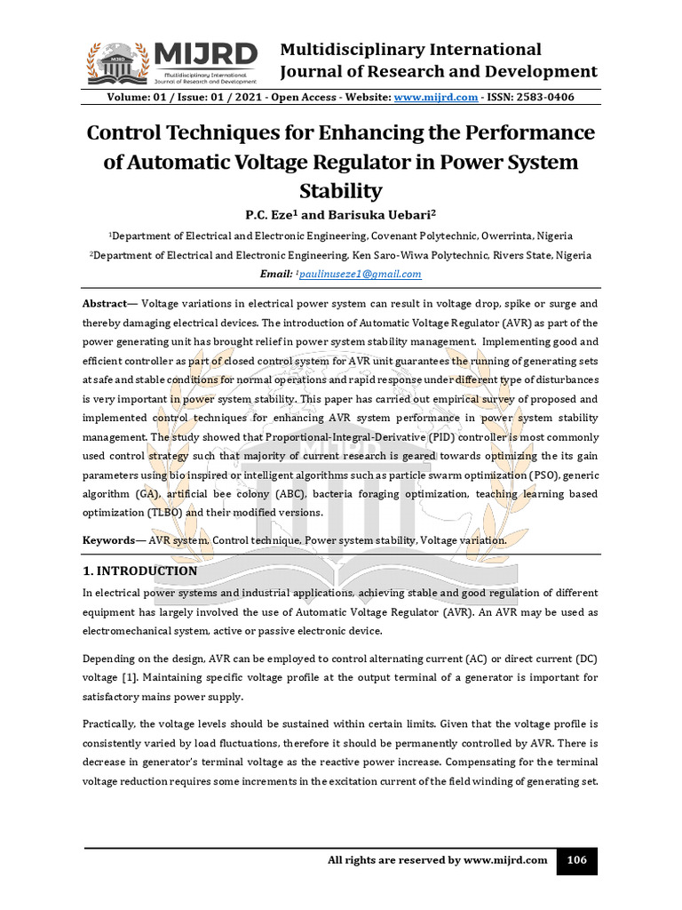 Control Techniques For Enhancing The Per | PDF | Control Theory | Ac Power
