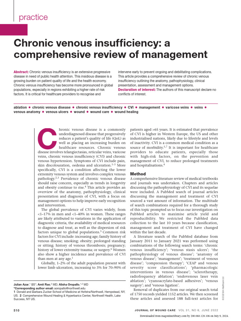 Chronic Venous Insufficiency A Comprehensive Review Of Management
