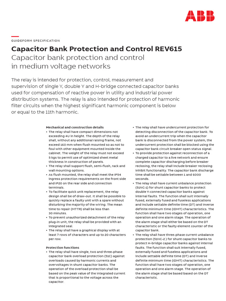 Capacitor Bank Protection Relay Guide | PDF | Relay | Capacitor