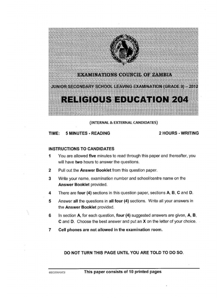 2012 Religious Education Past Paper | PDF