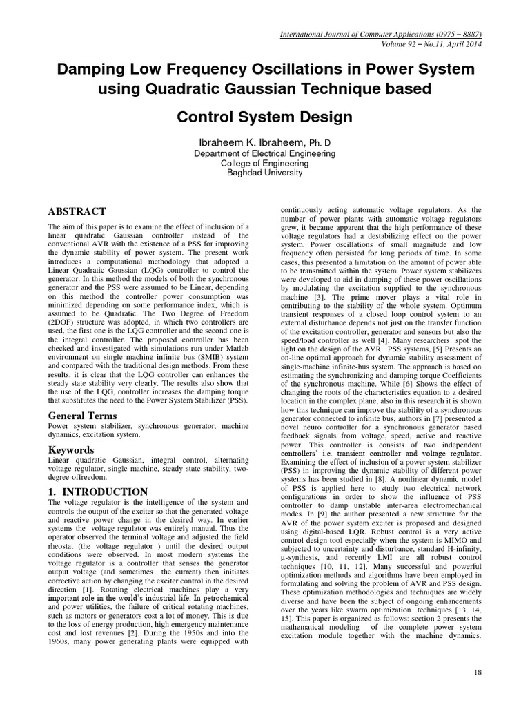 Damping_Low_Frequency_Oscillations_in_Po | PDF | Control Theory | Electrical Engineering