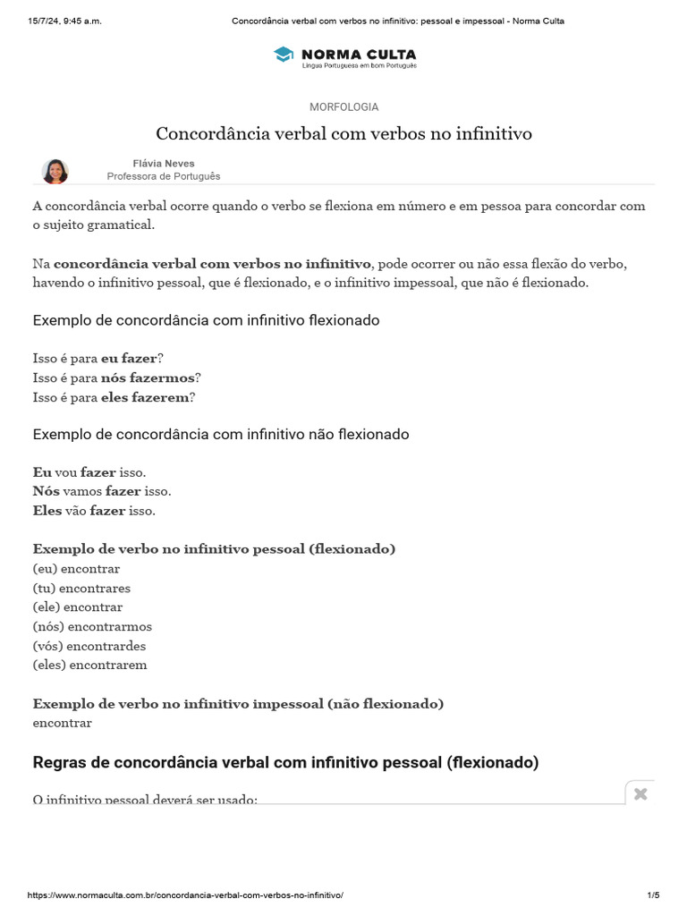 Concordância verbal com verbos no infinitivo_ pessoal e impessoal ...