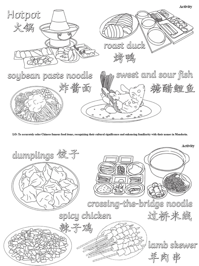 涂色 food in china colouring pages english mandarin chinese - ver - 1 ...